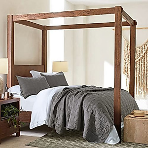 100% Cotton Quilt Set Queen Size, Grey Pre-washed 3-Piece Bedspread Coverlet Set, Cozy Lightweight Stitching Decorative Bedding Cover with 2 Shams in Geometric Pattern Rustic Style for All Season