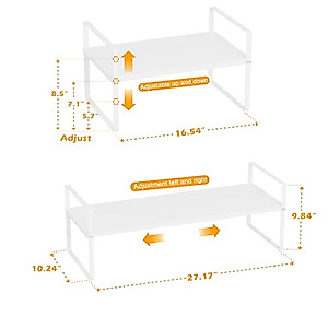 Slideep Expandable Cabinet Shelf Organizer Rack,Large Kitchen Cabinet Organizer Stackable Counter Shelf Organizer large Expandable Shelves, Counter Pantry Storage Organization, White, 3 pack