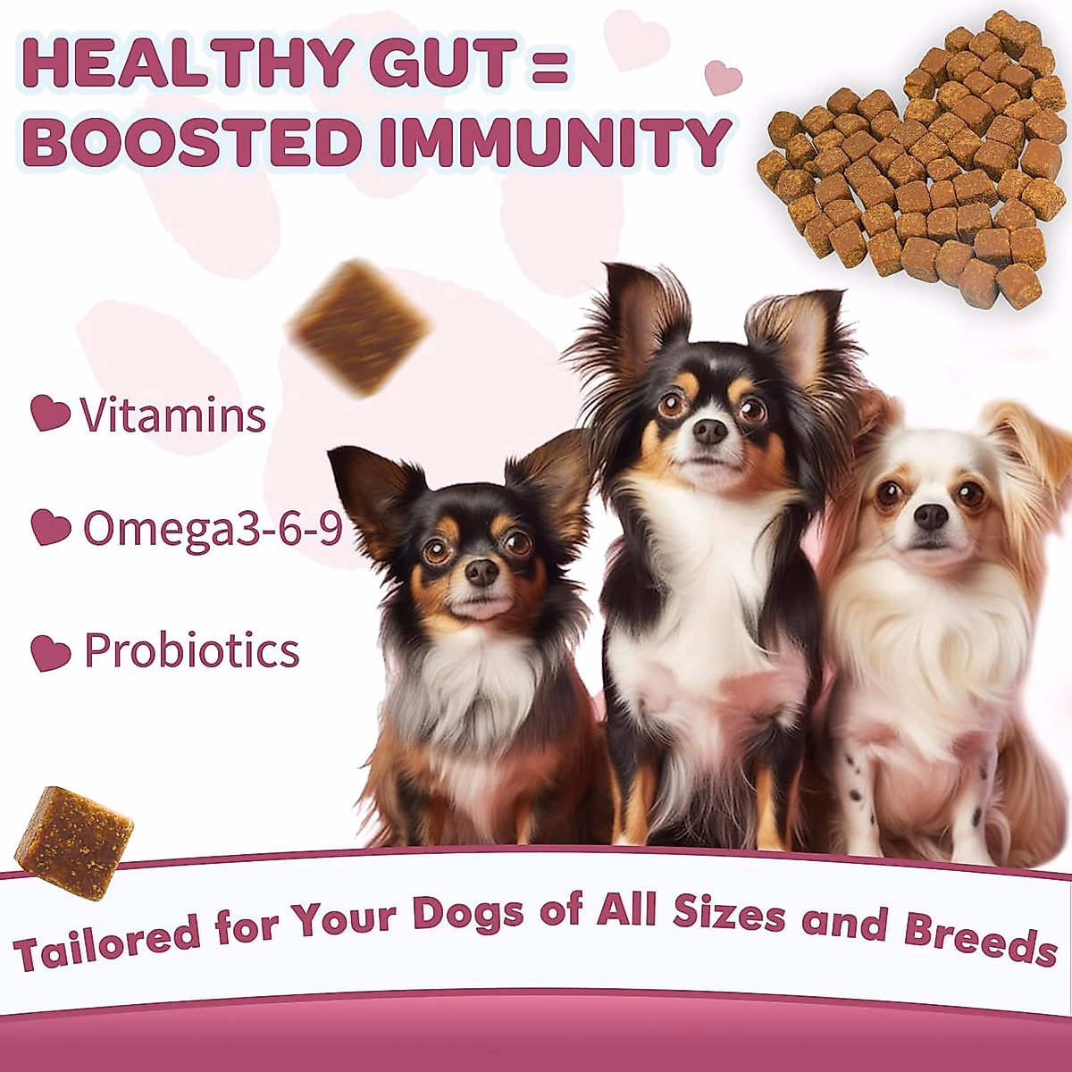 Probiotics for Dogs - Dog Probiotics and Digestive Enzymes for Digestive Health - Plus Fish Oil & Vitamins Supplement for Allergies & Immune & Itchy Skin, 106 Chicken Flavor Probiotic Soft Chews