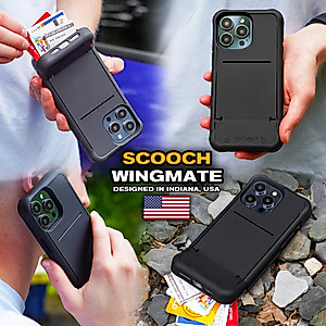 Scooch iPhone 15 Pro Case with Card Holder, Wingmate for iPhone 15 Pro Wallet Case with Hidden Card Slot and RFID Protection, Holds up to 4 Cards, Military Drop Protection, Black