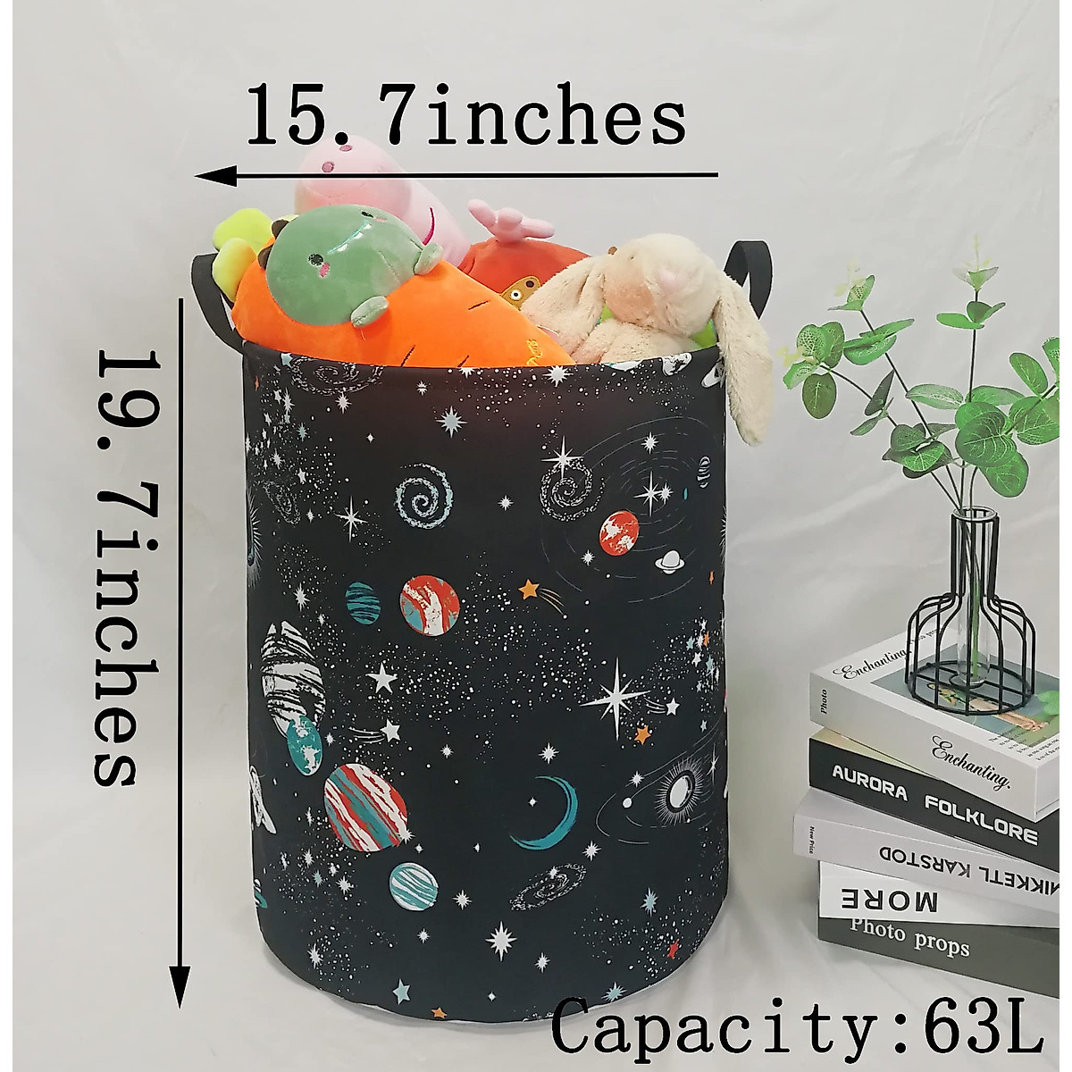 DUYIY Round Black Planet Laundry Hamper Storage Basket Organizer Hamper Storage Bins for Clothes Toys Box Nursery Hamper Gift Basket with Handles