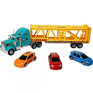 Big Daddy Heavy Duty Tractor Trailer Race Car Carrier Toy Truck with 3 Cars Bundle