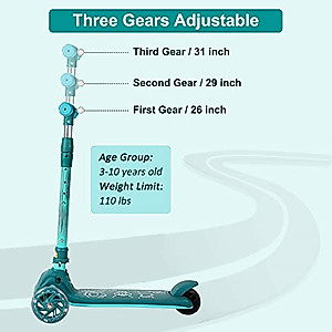 Kick Scooter for Kids, Wheel with Brake, Adjustable Height Handlebar, Foldable, Lightweight, Aged 3-10, Wide Standing Board, and up to 110LBS, Green
