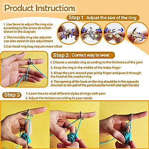 EACTEL 6 Pack Adjustable Crochet Ring for Finger Yarn Guide, Peacock Cat Vintage Knitting Crochet Rings for Tension, Crochet Finger Yarn Tension Ring