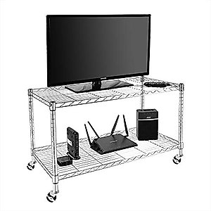 Apollo Hardware Chrome 2-Shelf Wire Shelving, Metal Wire Media Cart 18"x36"x22" (Chrome)
