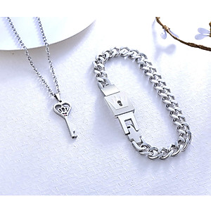 His & Hers Matching Set King Queen Couple Key Lock Bracelet and Pendant Set Couple King and Queen Jewelry in a Gift Box (A Pair)