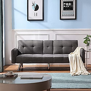 UBGO Reversible Modular, Convertible Sofa Bed, Adjustable Loveseat, Pull Down Mid Back with 2 Cup Holders, Small Space Furniture Set for Living Room, Bedroom, Office, Dark Grey