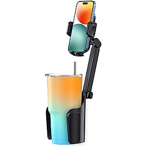 Miyamicro Cup Holder Phone Mount, Eco-Friendly Easy Install 2-in-1 Rotatable Car Phone Holders Cell Expander for 4-7" iPhone/Android/Truck,Perfectly Fit 3-4.3" Round & Rectangle Cup Holder (Black)