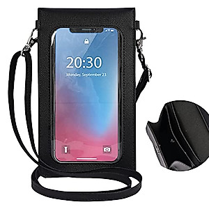 Ansxiy Black Leather Phone Purse with Clear Window, 6.7" Touchscreen Compatibility, Magnetic Closure & Waterproof - Crossbody Wallet Case with Shoulder Strap