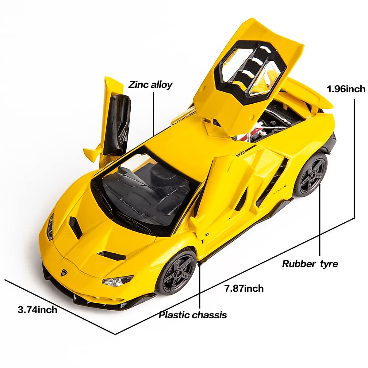 WAKAKAC Model Car Compatible for 1/32 Lambor LP770 Pull Back Toy Car Alloy Toy Vehicle with Light and Sound Music Car for Kids Boys Girls Birthday Gift(Yellow)