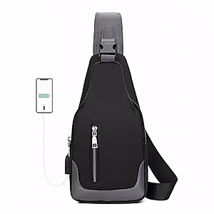 Long Keeper Crossbody Sling Shoulder Backpack Women Men Small Hiking Chest Bag Travel Cycling Daypack with USB Charging (Black)
