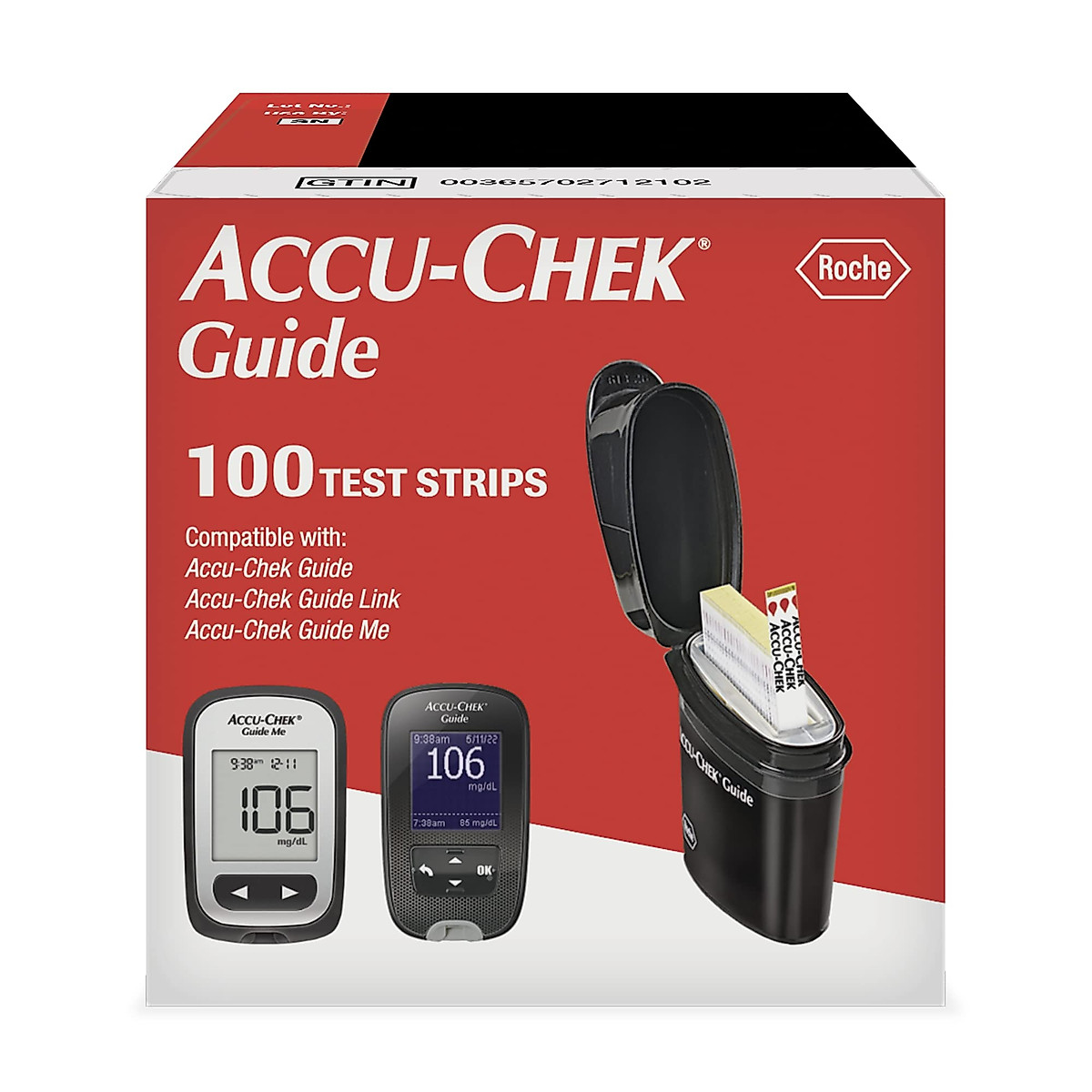Accu-Chek Guide Glucose Test Strips for Diabetic Blood Sugar Testing (Pack of 100)