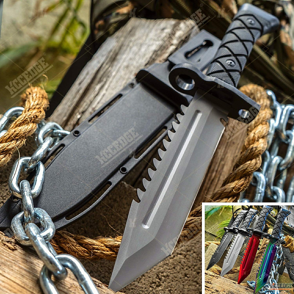 KCCEDGE BEST CUTLERY SOURCE Tactical Knife Hunting Knife Survival Knife Fixed Blade Knife Razor Sharp Edge Camping Accessories Camping Gear Survival Kit Survival Gear Tactical Gear 77077 (Silver)