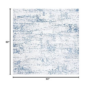 SAFAVIEH Amelia Collection 5' Square Ivory/Blue ALA700A Modern Abstract Non-Shedding Living Room Bedroom Area Rug