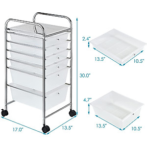 FUTADA 6 Drawers Rolling Storage Cart, Mobile Utility Cart , Sundries Storage Cart w/ Lockable Casters for School, Office, Home, Barber Shop, Beauty Salon, Multipurpose Storage Organizer Cart (Clear)