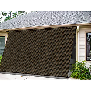 Patio Outdoor Shade Universal Replacement Pergola Canopy Shade Cover 8’X16’ Brown with Grommets 2 Sides Weighted Rods Included Shade Screen Panel for Balcony Deck Porch