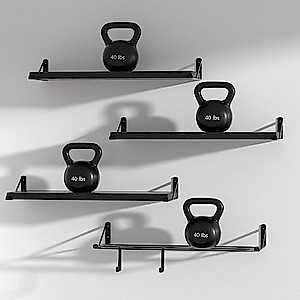 Veluckin Floating Shelf,Wall Mounted Rustic Wood Shelves for Bathroom, Study Room, Living Room, Kitchen,（16in,Set of 3+1,Black）