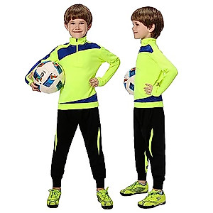M2C Boys 2 Piece Tracksuit Quater Zip Pullover Sweatshirt and Jogger Pants Set Neon Green 7-8