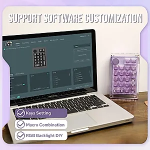 KiiBoom Phantom 21 Hot Swappable Crystal Acrylic Numpad, BT5.0/2.4GHz/USB-C Triple Mode NKRO Programmable Numeric Keypad with Knob, South-Facing RGB, 1900mAh Battery for Win/Mac (Purple)