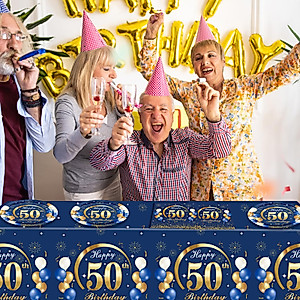 41PCS 50th birthday decorations men Navy Blue and Gold 50th Anniversary Decorations Disposable Tableware Include Plates Napkins Tablecloth Serve 20