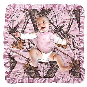 Mossy Oak BU Pink Hunting Camo Baby Blanket, Super Soft Carstens Microfur Back and Satin, Bow, Newborn Pink Camouflage Gift Blanket