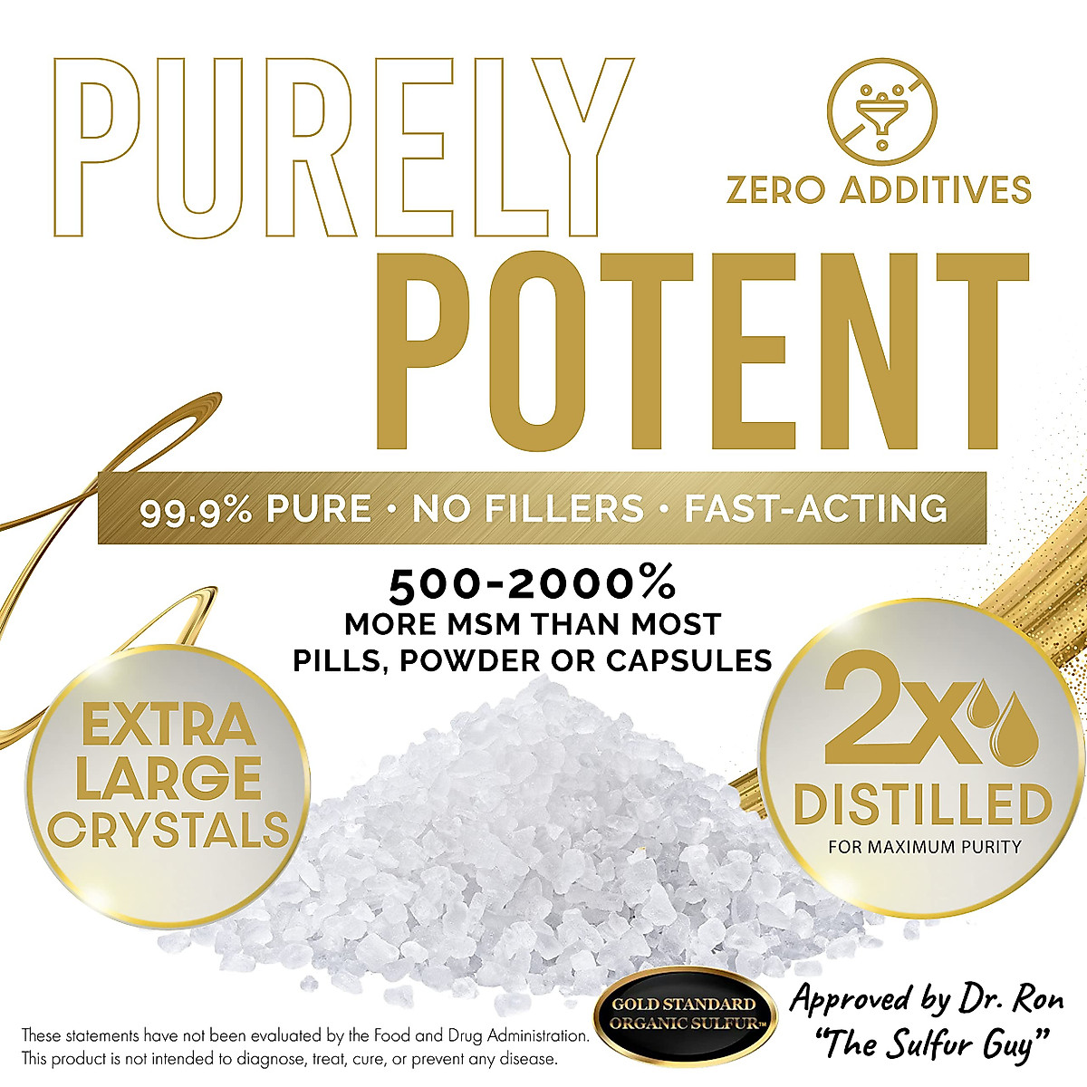 Gold Standard Organic Sulfur Crystals 6lb - 99.9% Pure MSM Crystals - MSM Powder Organic - 3rd Party Tested Sulphur