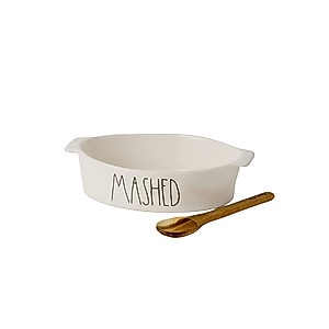 Rae Dunn Ceramic Serveware (Mashed/White/Wooden Spoon, 13" x 8" x 3")