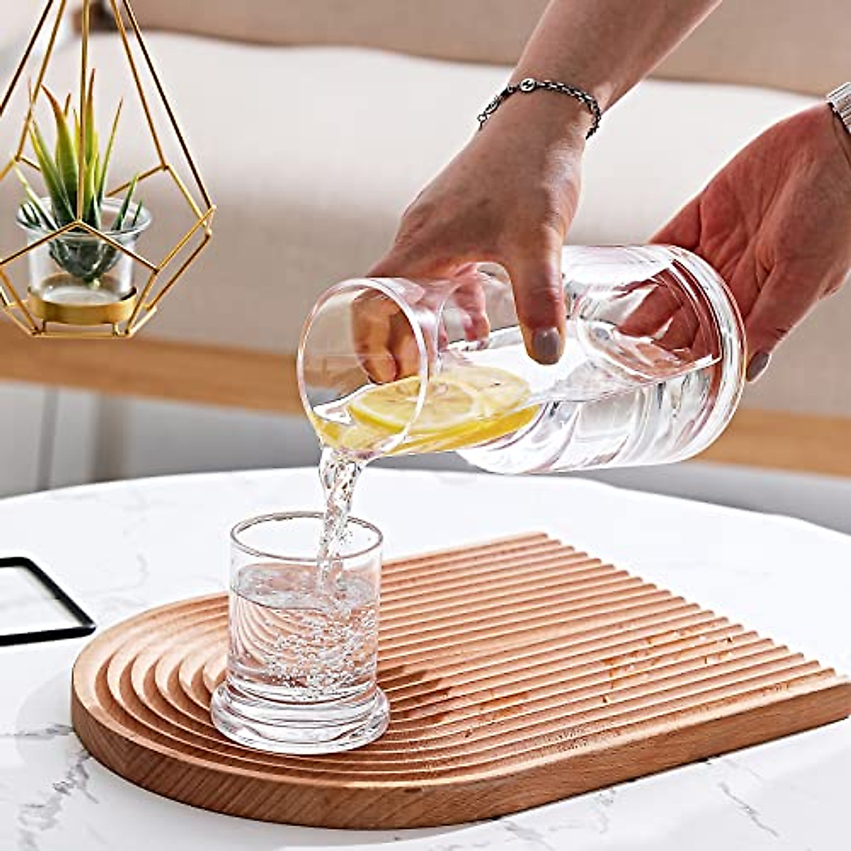 Lancici Bedside Carafe and Glass Set, Use Tumbler as Lid Night Water Carafe for Nightstand, Mouthwash Dispenser Pitcher with Glass Cup for Keeps Water Clean in Bedroom, Bathroom, or Kitchen