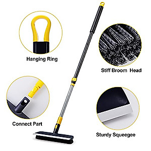 Yocada Floor Scrub Brush 55.9" Telescopic Handle 2 in 1 Scrape Brush Stiff Bristle Shower Scrubber for Cleaning Patio Bathroom Garage Kitchen Wall Deck Tub Tile