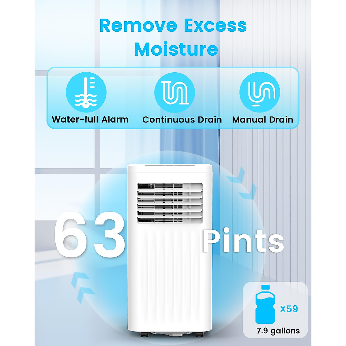 Joy Pebble 10000 BTU Portable Air Conditioners, 4 Modes portable AC with Cooling, Fan, Dehumidifier & Sleep Mode, Cooling up to 450 Sq.Ft. with 24H Timer/Digital Display/RC & Window Kit, White