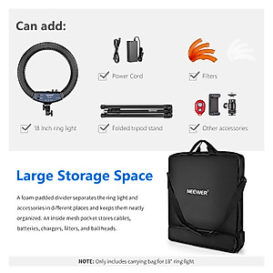Neewer Photography Carrying Bag, Protective Case for 18" Ring Light and 21" Foldable Tripod Light Stand, 21"×21"/52×52cm, Durable Lightweight Nylon, Black