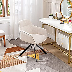 ONEVOG Modern Accent Chair Set of 1, 360 Degrees Swivel Armchair with Metal Legs, Make up Vanity Chair for Small Spaces, Comfortable Desk Chair No Wheels for Home Office, Off White