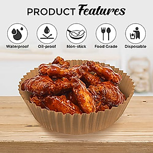 100Pcs Air Fryer Disposable Paper Liners, Free 7" Tongs. Non-Stick, Water Proof Air Fryer Paper Liners. Easy clean up. Roasting, Baking, Steaming. Air Fryer Parchment Paper for Air Fryers Fit 3.5-6Qt