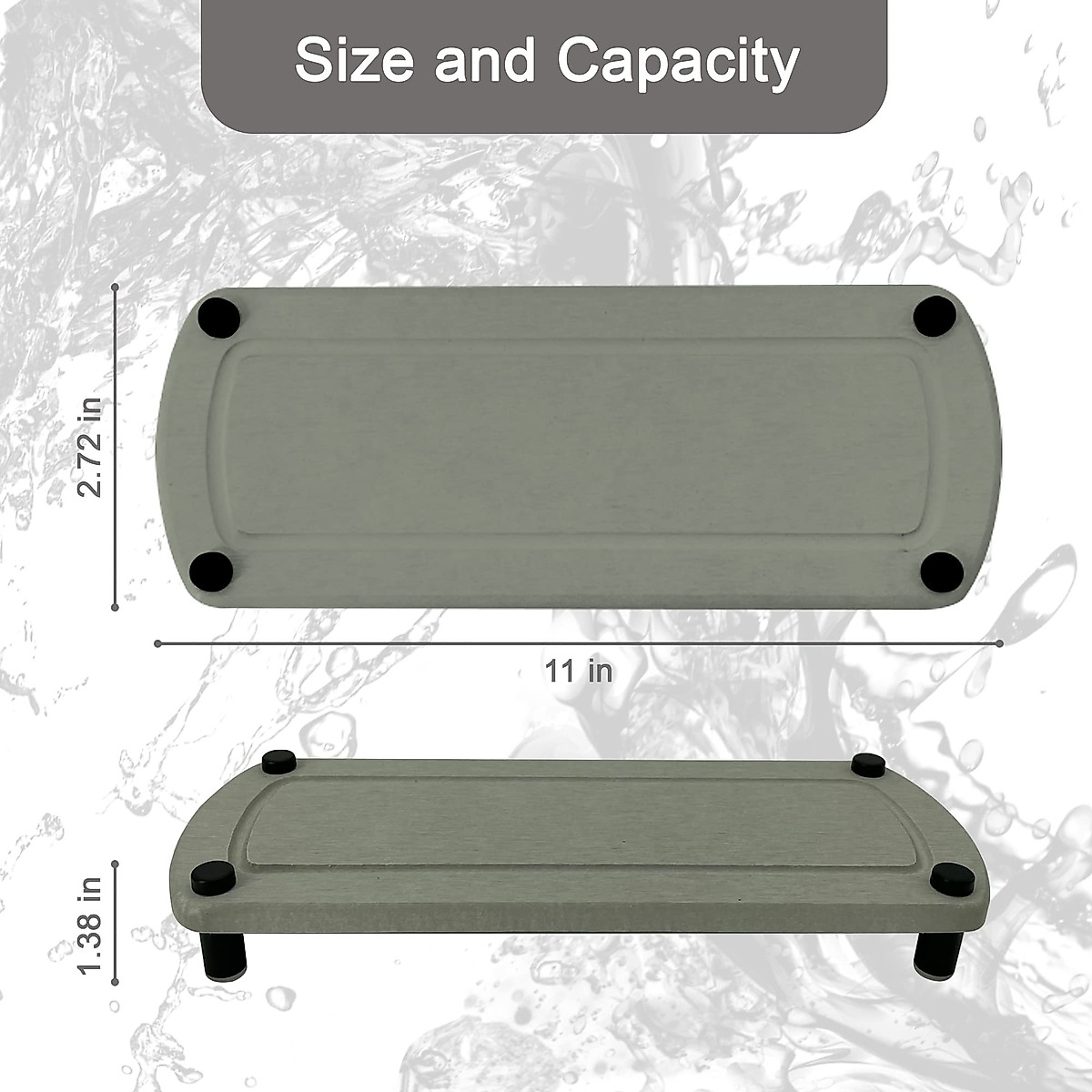 2 Pack - Kitchen Sink Organizer - Diatomaceous Earth Instant Dry Sink Organizer – Luxurious Sink Caddy Set for Bathroom and Kitchen – Stylish and Minimalist Soap and Sponge Caddy – Grey