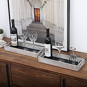 MyGift Rustic Gray Decorative Tray with Chalkboard Base Surface, Serving Tray with Cutout Handles, 16 x 6 Inch, Set of 2