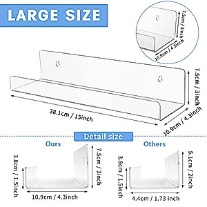 8 Packs 15 Inch Invisible Acrylic Floating Wall Shelf Wall Mounted Nursery Kids Bookshelf Display Shelves Toy Storage Wall Shelf Storage Shelves Display Organizer (Clear)