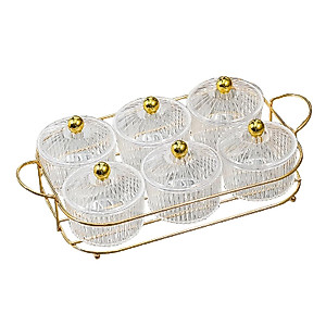 Light Luxury Nut and Candy Serving Tray Serving Container with Holder Food Storage Preserved Tray Dried Fruit Salad Plate for Candies Picnic, Clear 6 Bowls