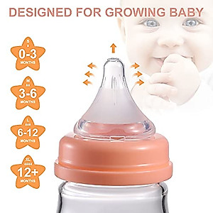 FDBTL Baby Bottle Glass Natural Anti-Colic Bottles Closer to Breastfeeding for Newborn Babies Infant 0M+ 3Oz