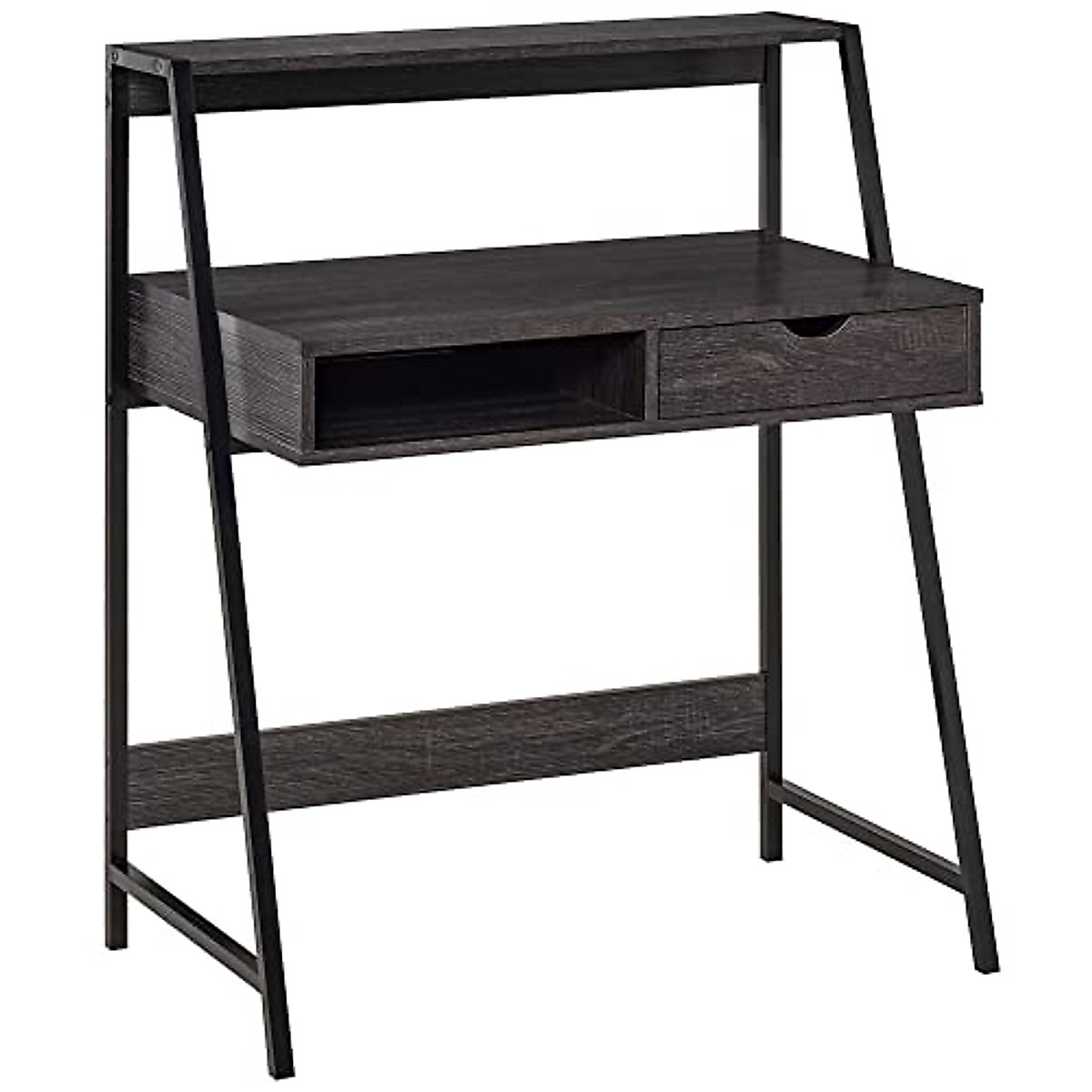 HOMCOM Home Office Desk, Computer Desk for Small Spaces, Writing Table with Drawer and Storage Shelves, Grey