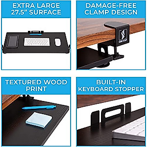 Stand Steady Premier Clamp-On Keyboard Tray | Extra Large 27-Inch Keyboard Shelf for Ergonomic Typing | Heavy Duty Wood Tray & Metal Frame | Sliding Desk Tray & Under Desk Drawer (Black) 