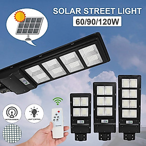 Street Light Solar Panel Street Light with Motion Sensor Outdoor Dusk to Dawn LED Solar Powered Lamp Security with Remote Control Waterproof Radar Sensor for Yard Road Garden Park 60W
