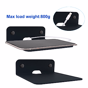 WISDING Small Floating Shelves, 4.25'' Wall Metal Speaker Mount Shelves for Bluetooth Speaker, Webcam, Cell Phones, Mesh Router, Toy Display Shelf Speakers Shelf, 2 Pack, Black, JSZWJ001