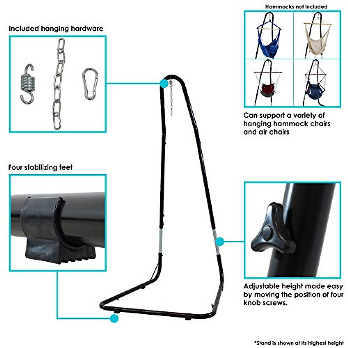Sunnydaze Adjustable Hammock Chair Stand - 79-Inch to 93-Inch Tall Hanging Stand Only - Heavy-Duty 330-Pound Weight Capacity