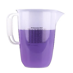 1 Gallon Measuring Pitcher, Large Measuring Cup with Spout and Handle, 134oz Plastic measuring pitcher with Conversion Chart, 1 Gallon Measuring Container for Motor Oil, Chemicals, Pools, Lawns