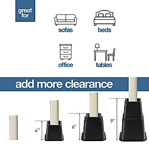 Adjustable Bed Risers - Stackable Bed Frame Risers for Elevation & Under-Bed Storage - Heavy-Duty Furniture Riser for Table, Couch, Desk, and Chair - Set of 4 Large & 4 Small Bed Lifts - Black Home It