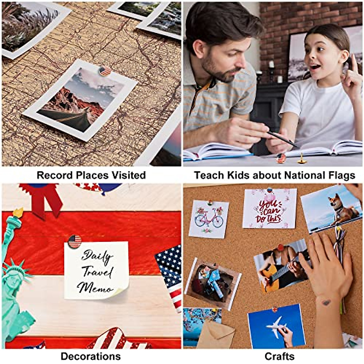 200 Pcs National Flag Thumb Tacks Country Flag Push Pins with National Flag Guide, Map Tacks Places I've Been Flag Map Push Pins for World Map Pins Flag Map Pins for Cork Board, Travel World Map