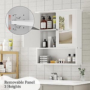 Shintenchi Bathroom Cabinet with Mirror, Wood Medicine Cabinet with Adjustable Shelf, Wall Mount Cabinet Storage, Cupboard, White