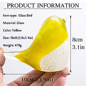 QFkris Qf Handmade Bird Blown Glass Figurine Gift for Christmas, Birthday Home Decor Yellow Paper Weight