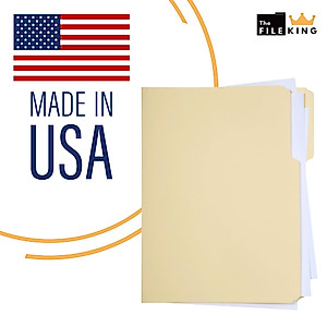 The File King 1/3-Cut Top Tab Manila File Folder - Letter Size | Box of 100 | Made in America | Assorted Tab Positions | 11-Point Fiber | Organize Home & Office Papers