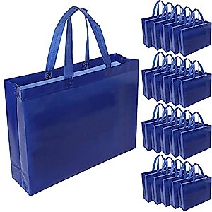 20Packs Reusable Grocery Bags with Handle, Large Non-Woven Shopping Bag Foldable, Royal Blue Tote Bags for Groceries Gift Party Wedding Christmas